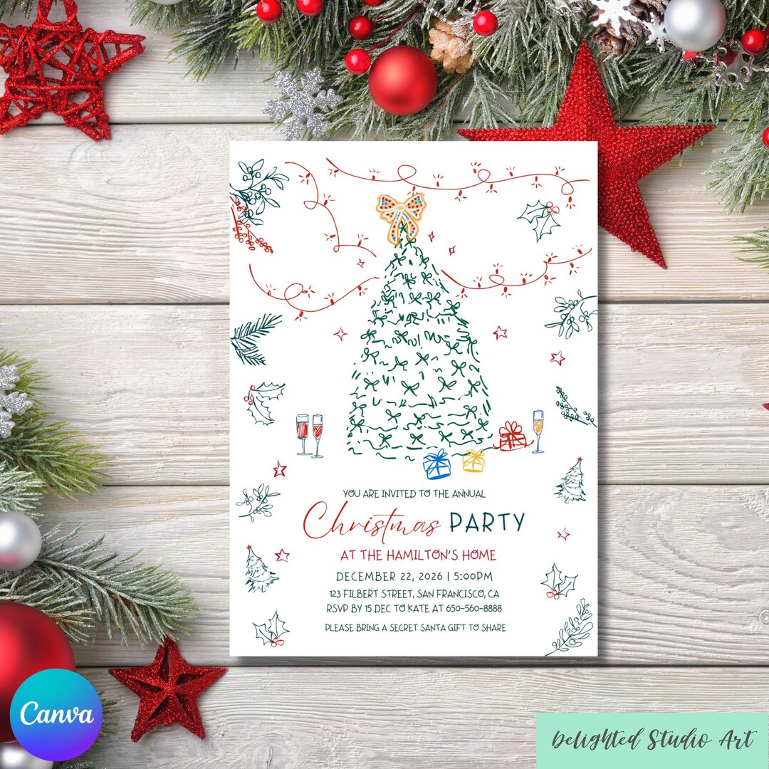 Holiday Christmas Party Invitation Canva Template, Printable Whimsical ...