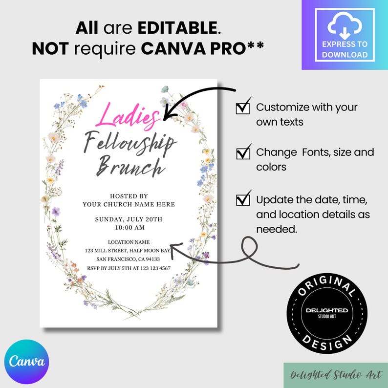 Ladies Fellowship Brunch Invitation: Floral Church Event (digital ...