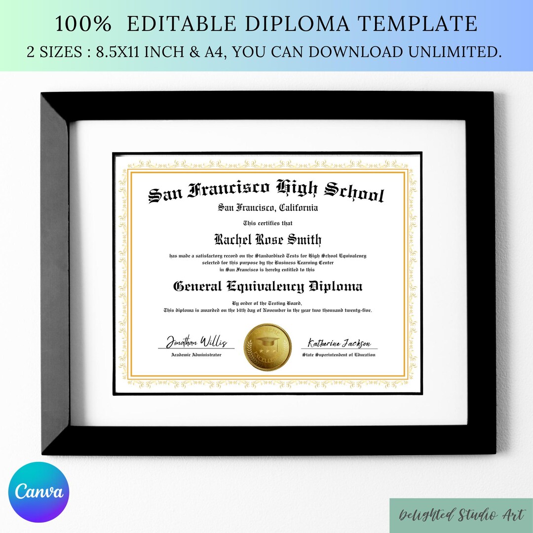 Editable Graduation Diploma Template: High School, Homeschool (canva ...