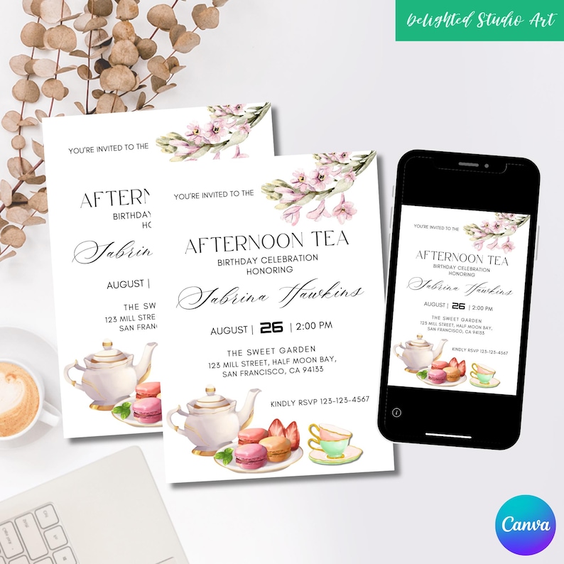 Editable Ladies Afternoon Tea Birthday Party Digital Invitation ...