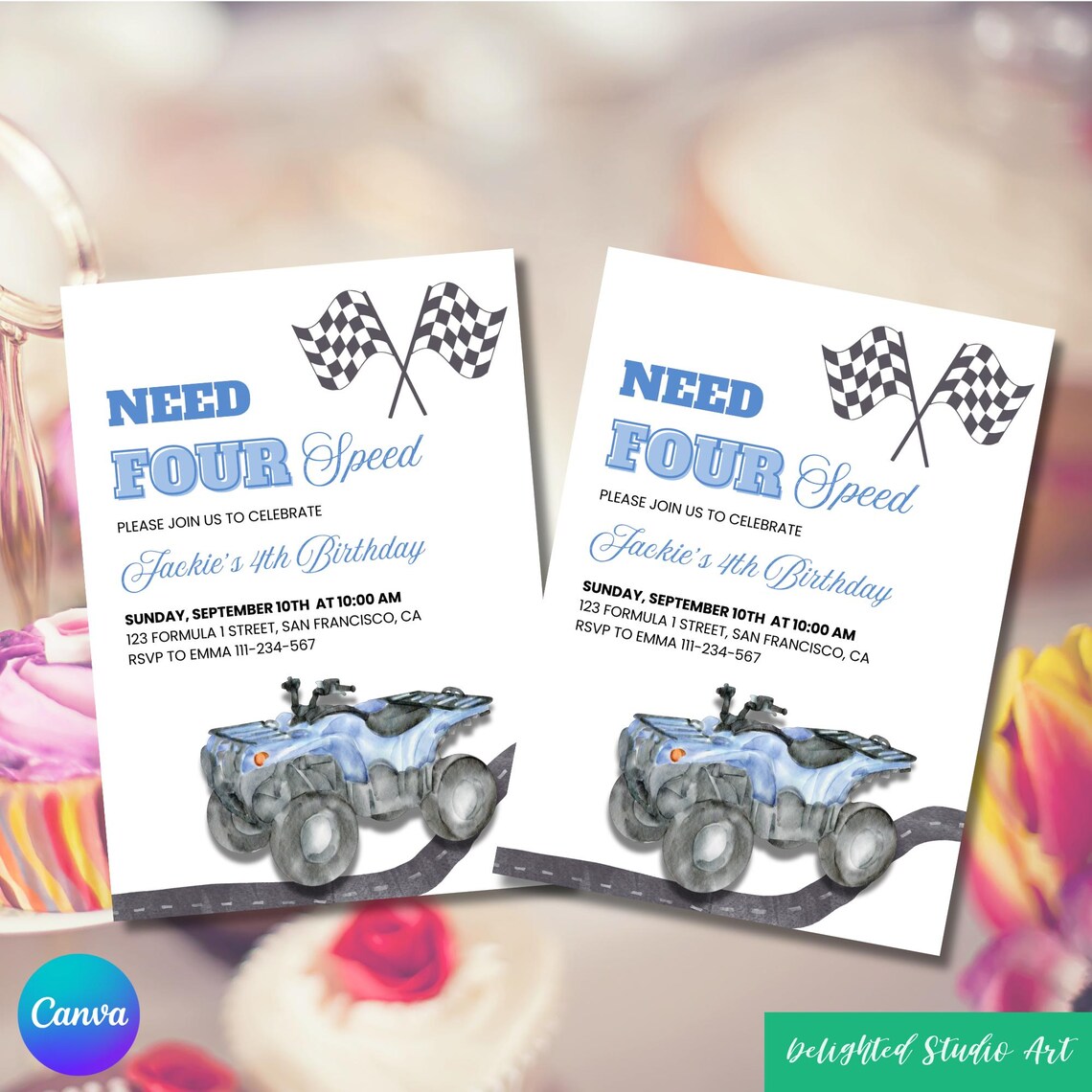 ATV Birthday Invitation: 4th Birthday Race Car Theme (digital Download ...
