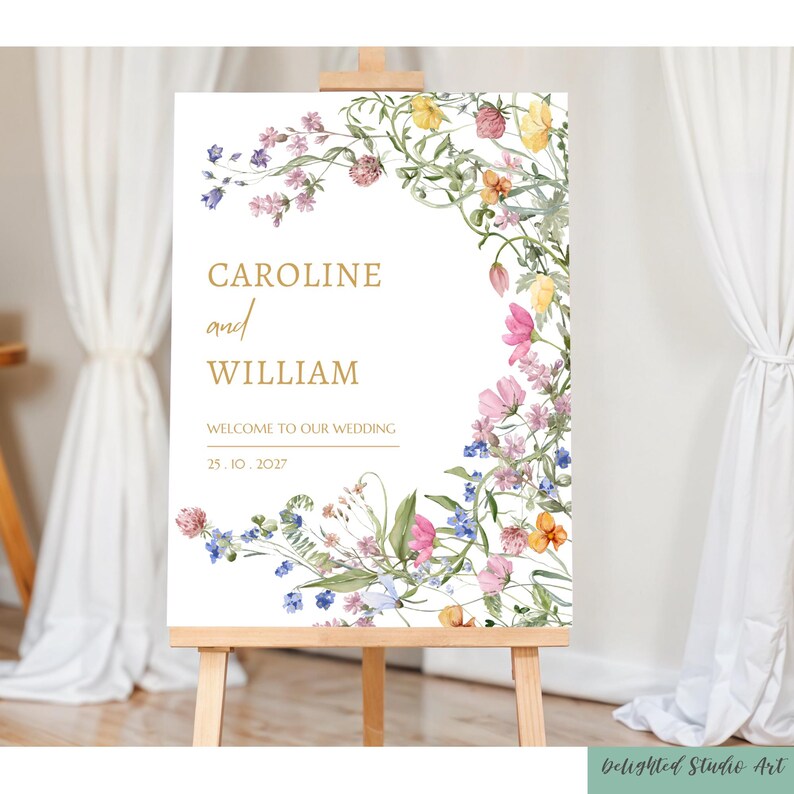 Wildflower Wedding Welcome Sign: Editable Floral Garden Party Poster ...