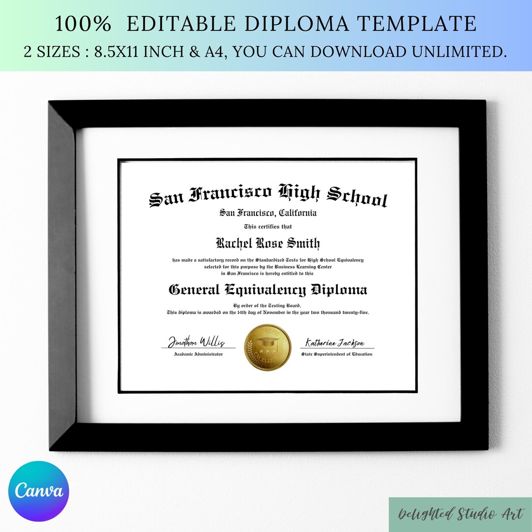 Editable Graduation Diploma Template: High School, Homeschool (canva ...