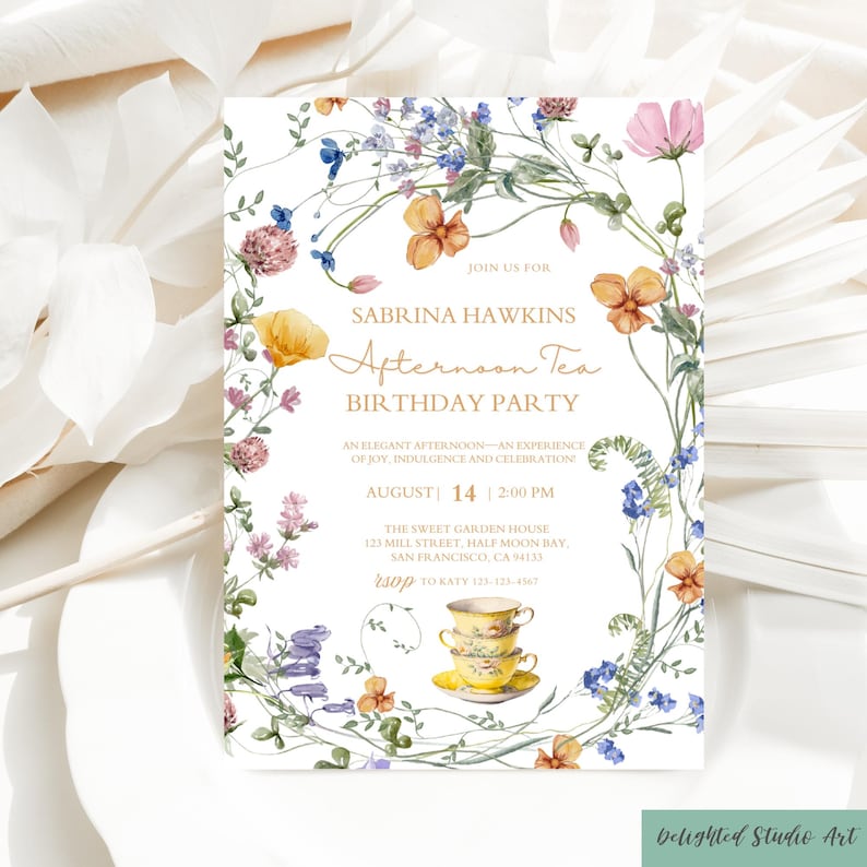 Floral Afternoon Tea Birthday Party Invitation: Vintage Garden (digital ...