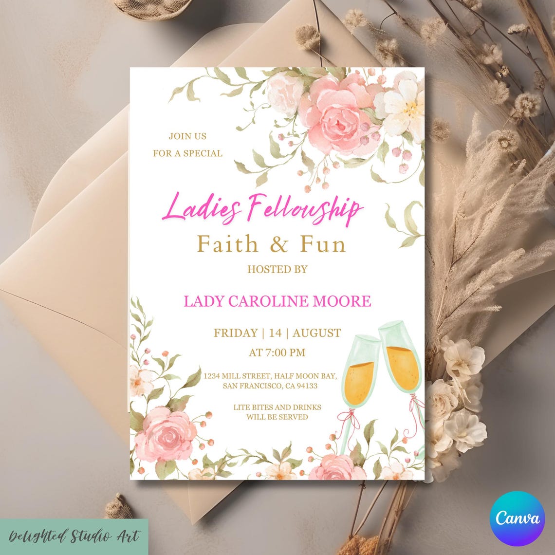 Editable Ladies Fellowship Invitation: Floral Christian Retreat Invite ...