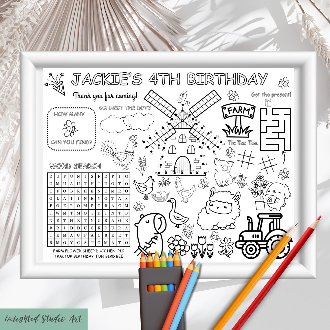 Animal Farm Birthday Activity Sheet: Tractor Coloring Placemat ...
