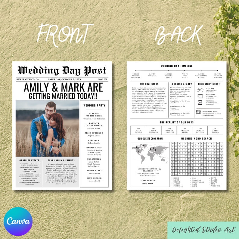 Newspaper Wedding Program Template: DIY Folded Itinerary (digital ...