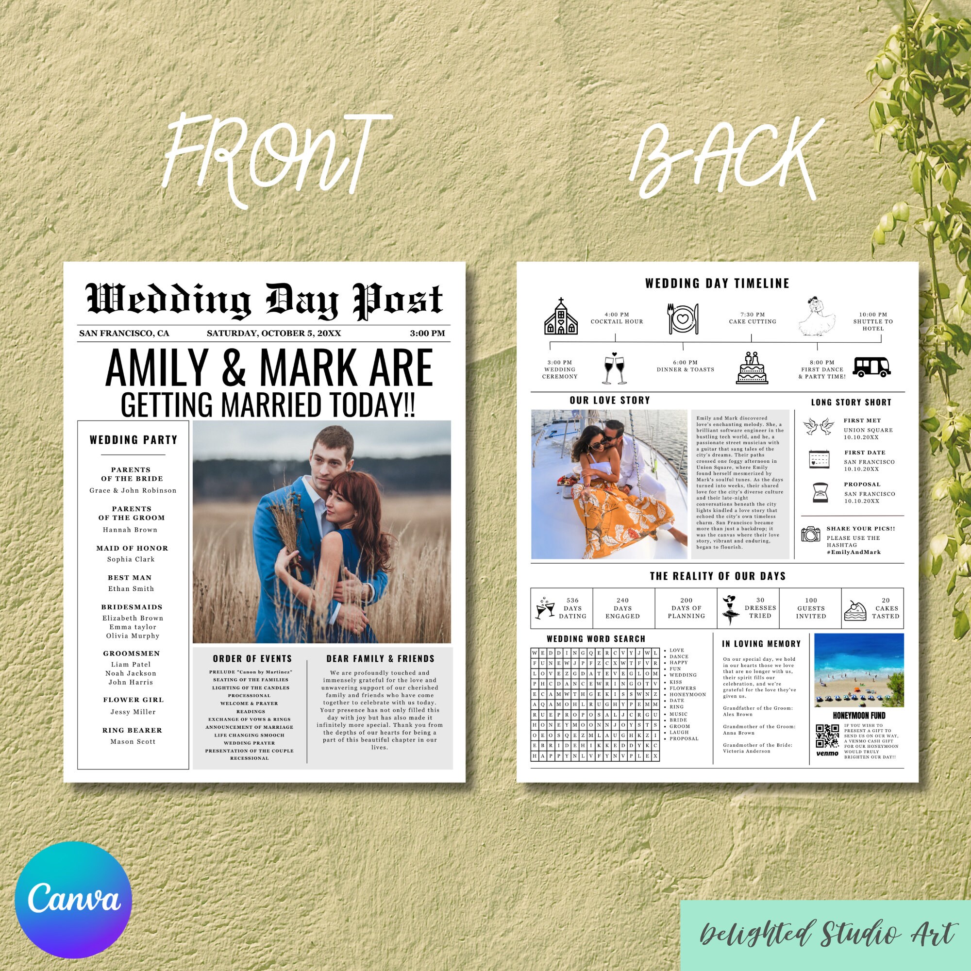 Editable Wedding Itinerary, Wedding Newspaper, Folded Newspaper ...