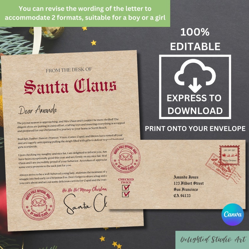 Editable Letter From Santa Claus, Christmas Letter, North Pole Mail ...