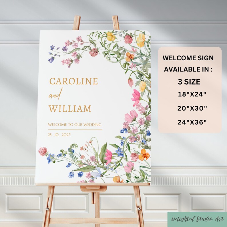 Wildflower Wedding Welcome Sign: Editable Floral Garden Party Poster ...