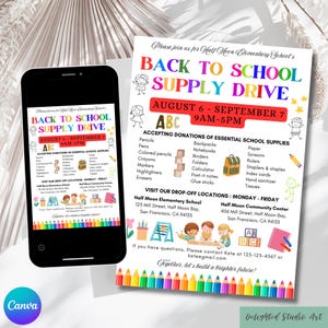Back to School Supply Drive Flyer: Editable Template (digital) - Etsy