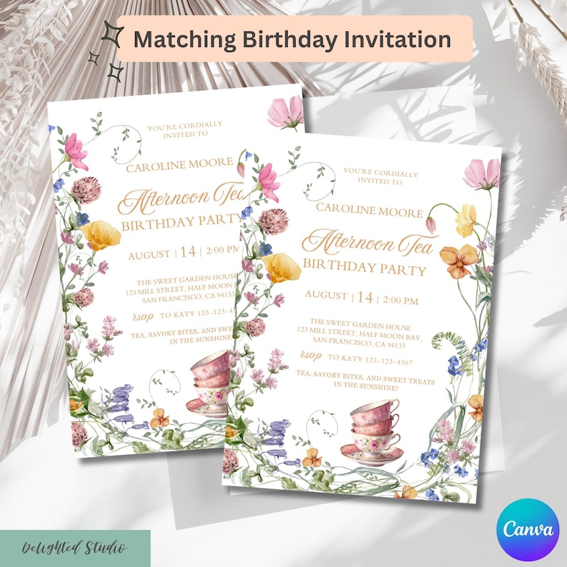 Afternoon Tea Birthday Welcome Sign: Floral Garden Party (digital ...