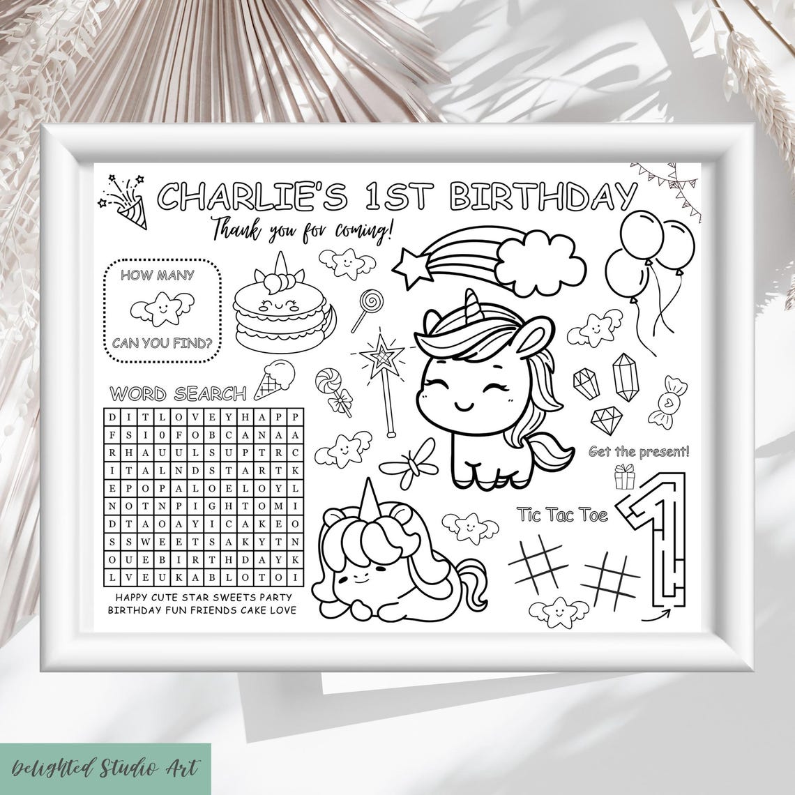 Unicorn Birthday Activity Sheet: Custom Coloring Page (printable) - Etsy