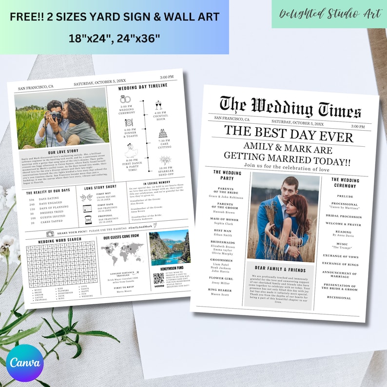 Editable Wedding Itinerary, Wedding Newspaper, Folded Newspaper ...