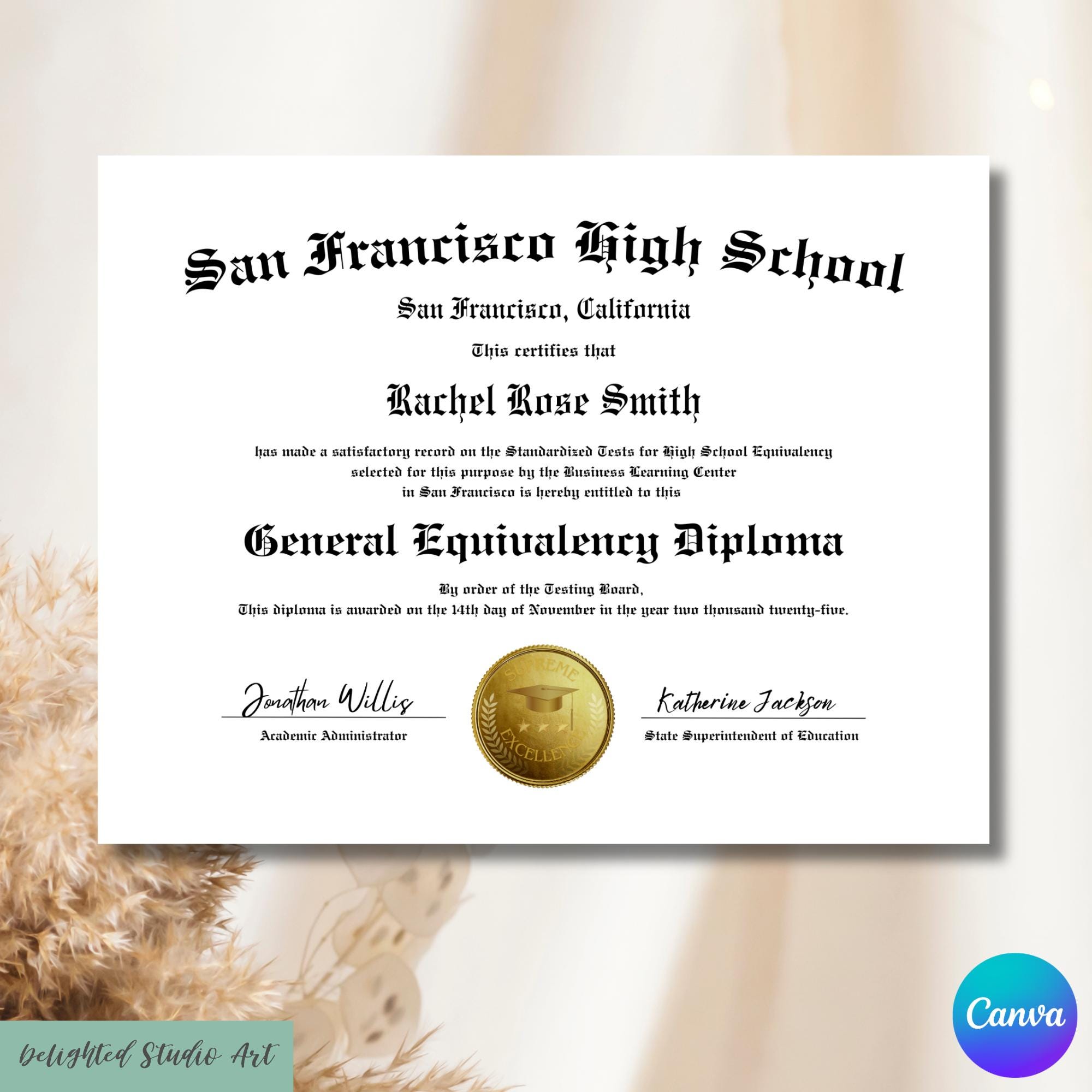 Editable Graduation Diploma Template: High School, Homeschool (canva ...