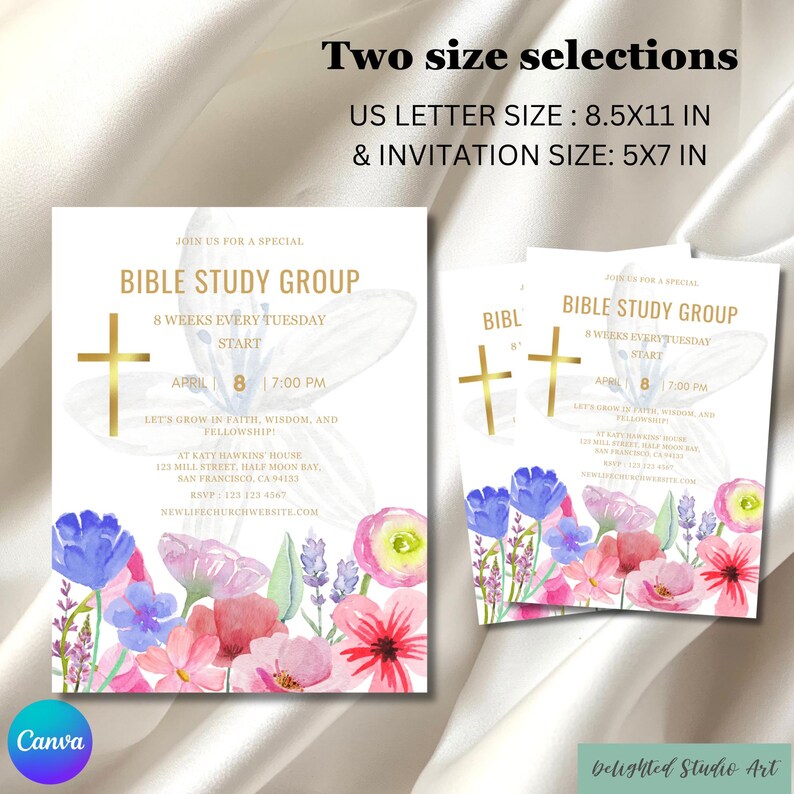Floral Bible Study Invitation Template: Editable Church Flyer (digital ...