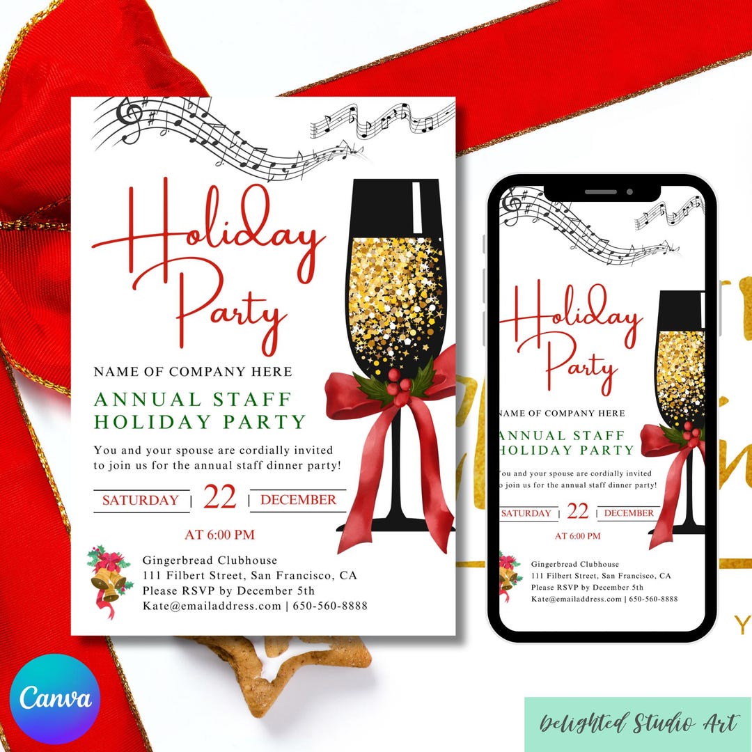 Digital Download Staff Holiday Christmas Cocktail Work Party Invitation ...