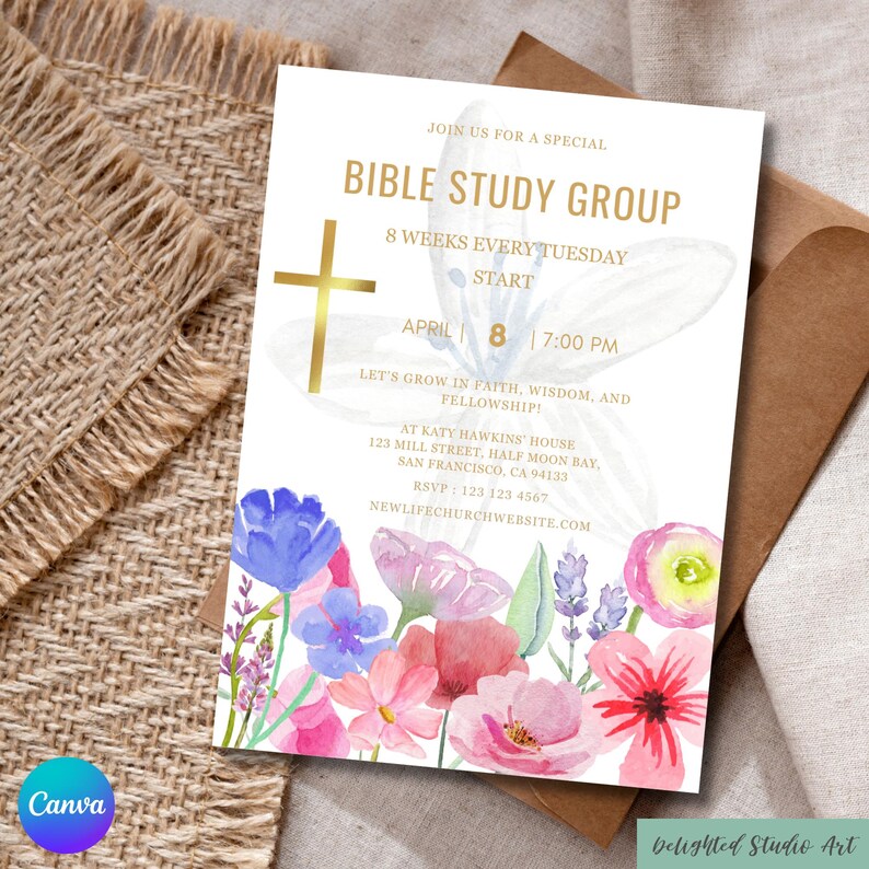 Floral Bible Study Invitation Template: Editable Church Flyer (digital ...