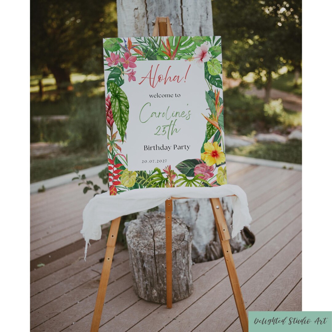 Floral Tropical Birthday Party Welcome Sign Editable Template, Digital ...