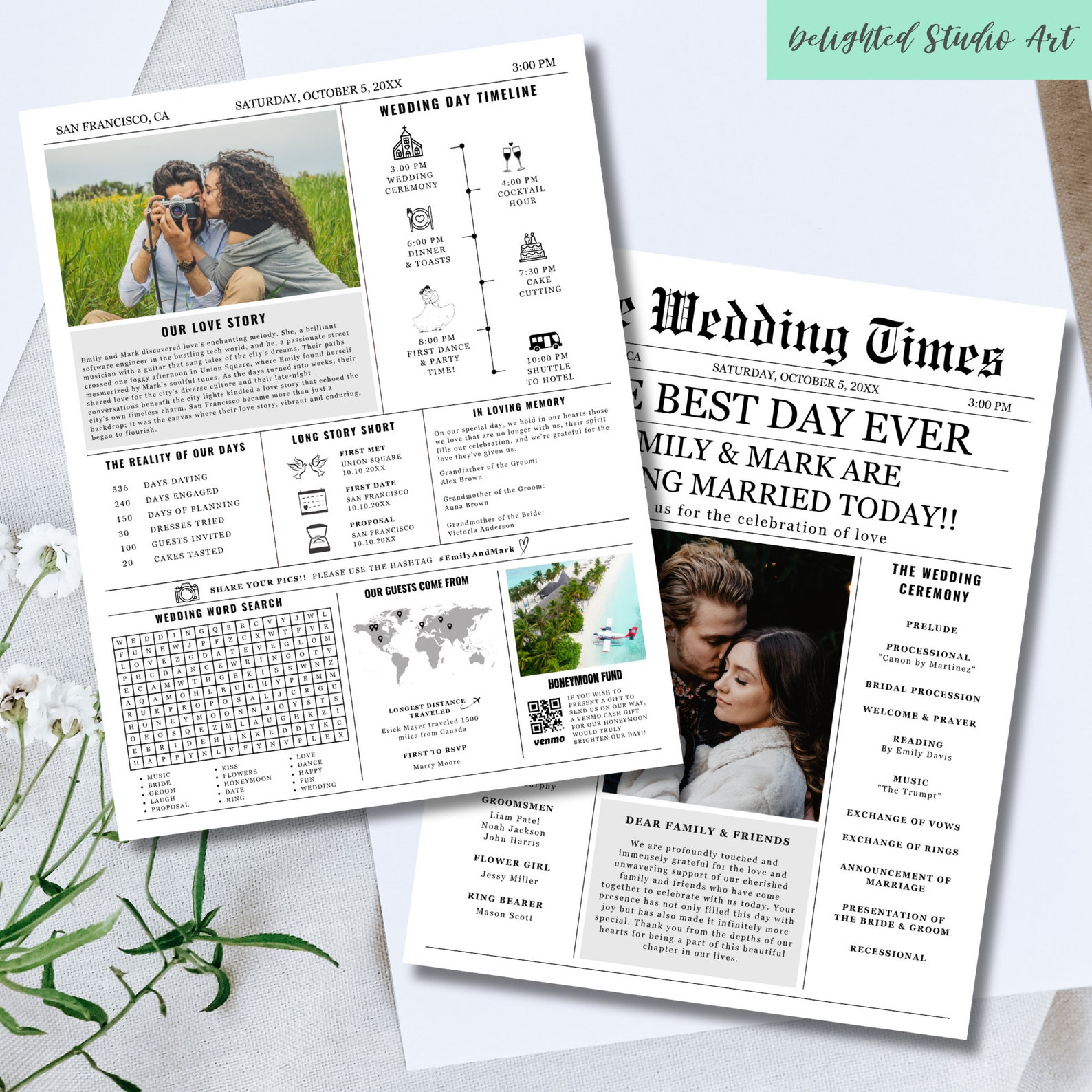Editable Wedding Itinerary, Wedding Newspaper, Folded Newspaper ...