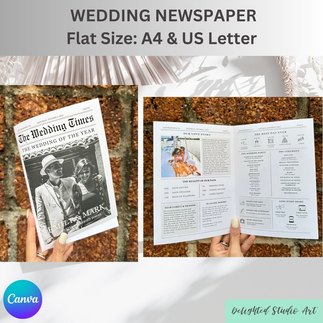 Editable Wedding Infographic Unique Wedding Program Newspaper Wedding ...