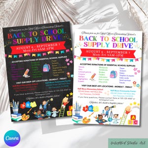 Back to School Supply Drive Flyer Digital Editable Template, School Pto ...