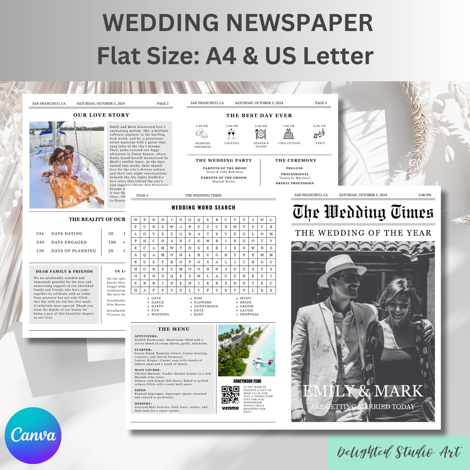Editable Wedding Infographic Unique Wedding Program Newspaper Wedding ...