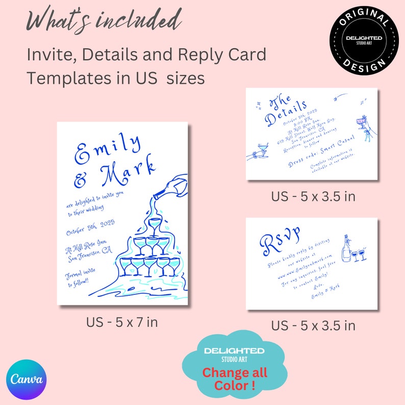 Editable Wedding Invitation Set: Modern Scribble Design (digital ...