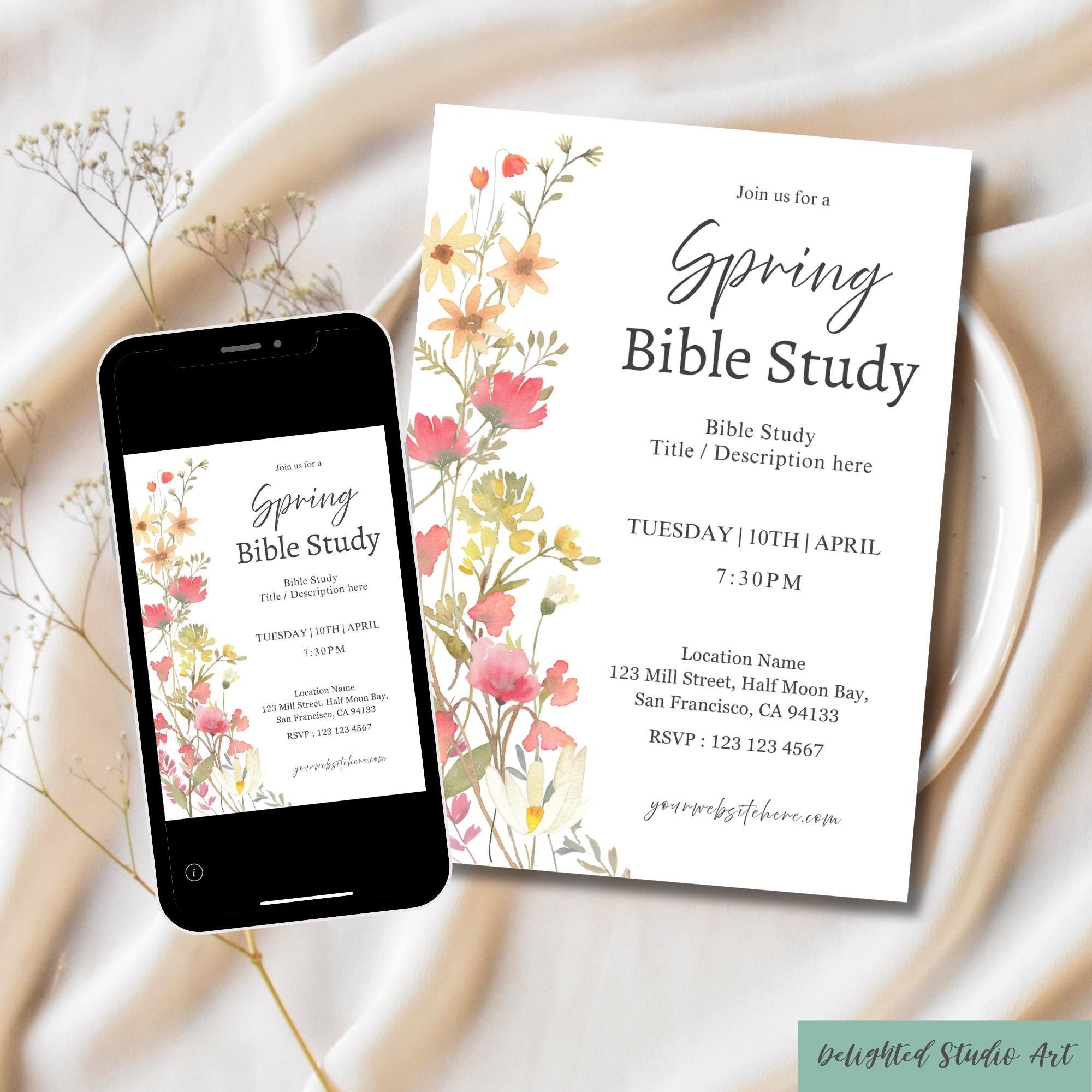 Floral Bible Study Invitation Template: Editable Church Flyer (digital ...