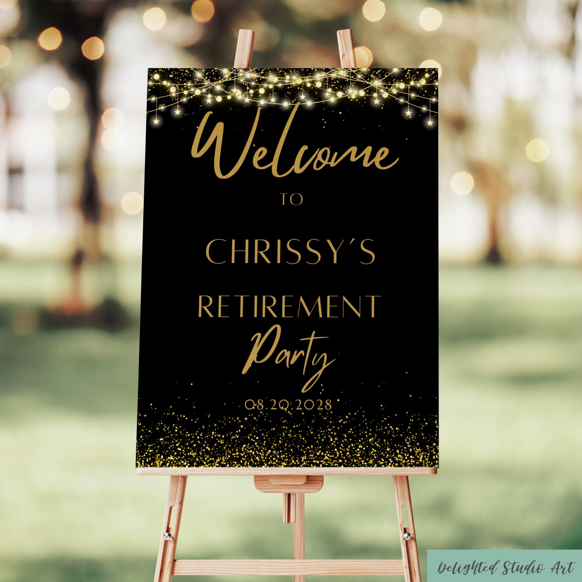 Black & Gold Retirement Party Welcome Sign: Editable Template (PDF ...