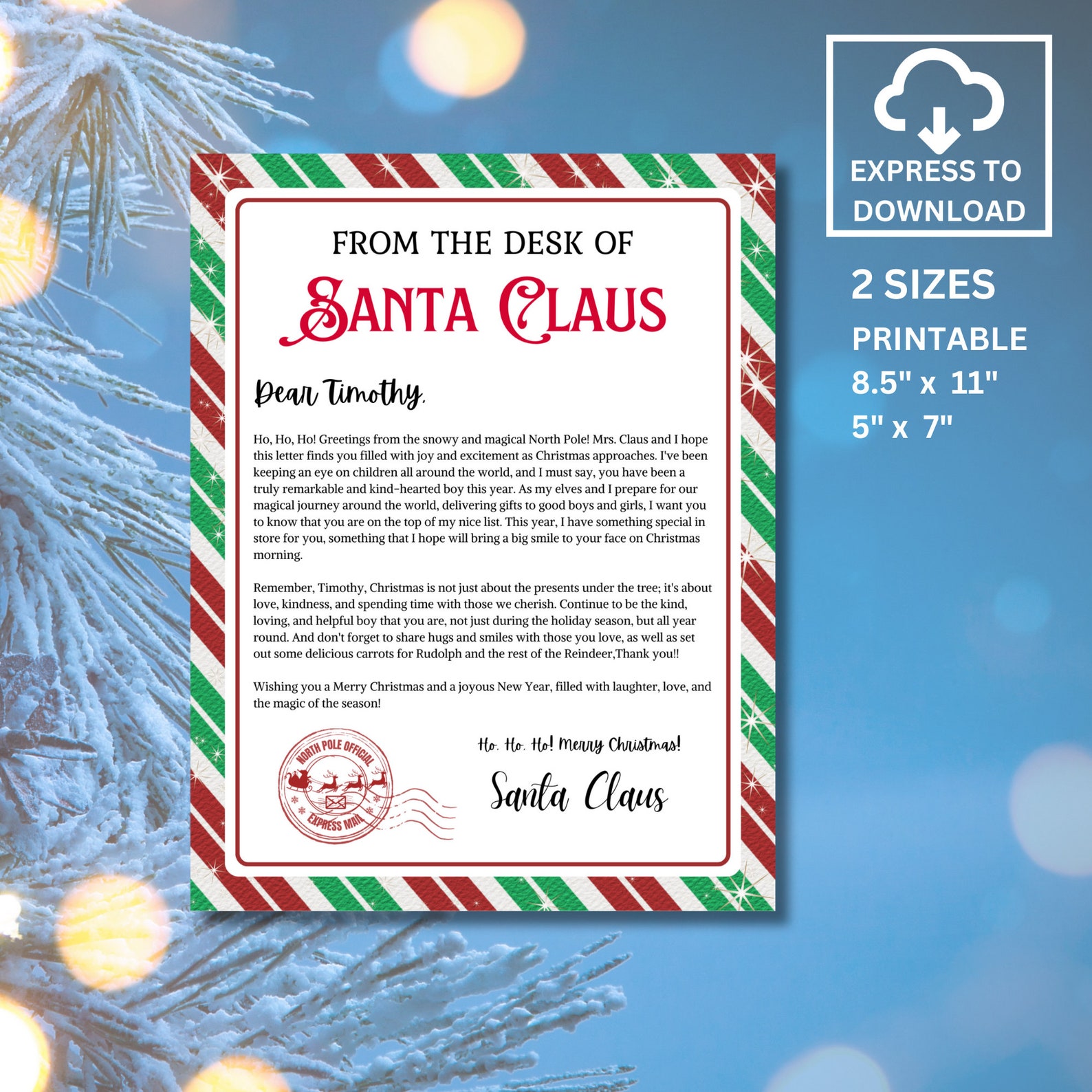 Editable Personalized Santa Letter From the Desk of Santa Christmas ...