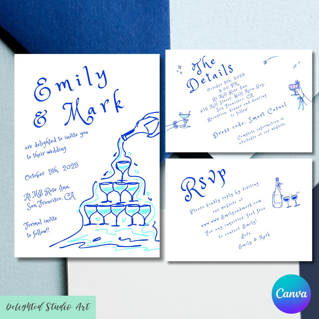 Editable Wedding Invitation Set: Modern Scribble Design (digital ...
