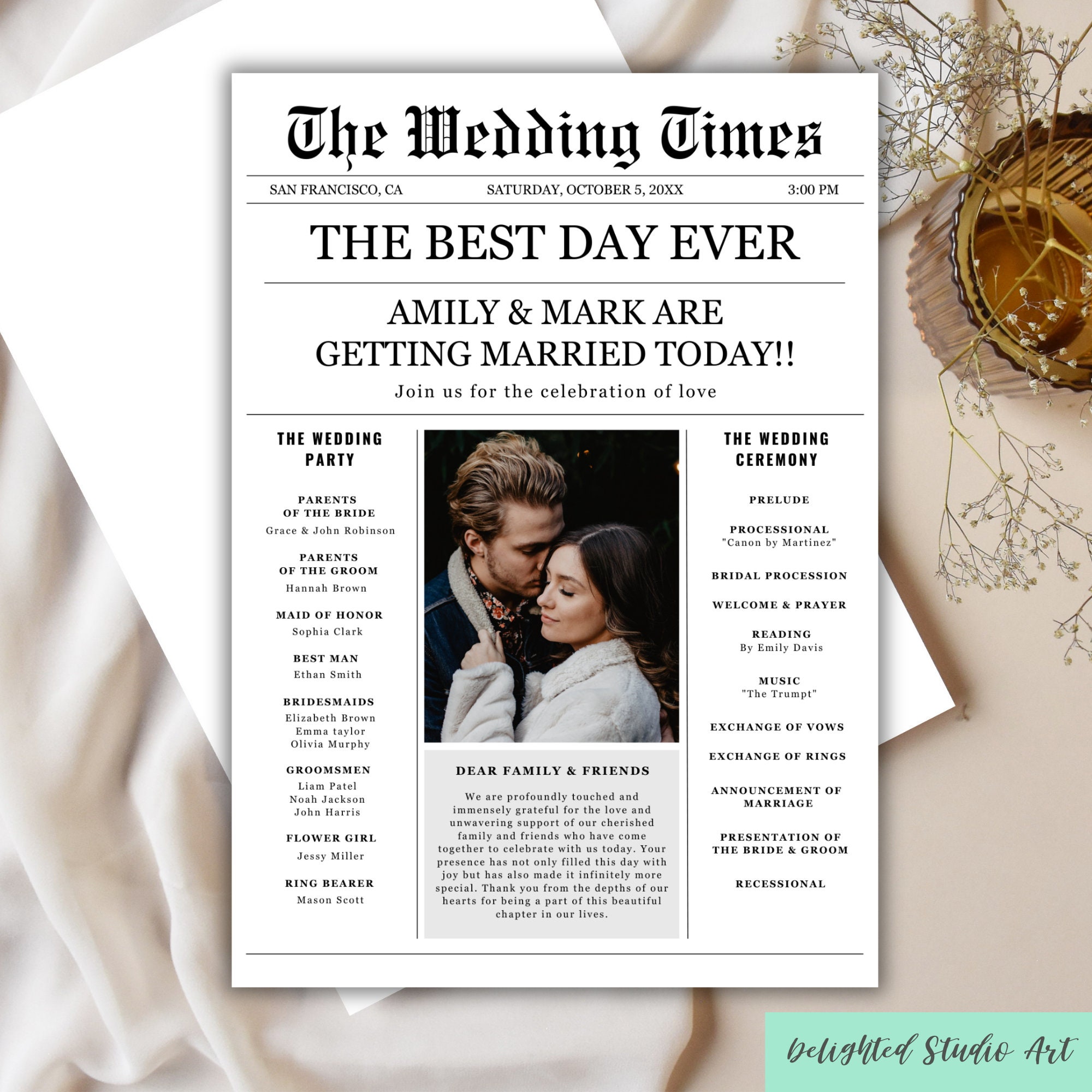 Editable Wedding Itinerary, Wedding Newspaper, Folded Newspaper ...