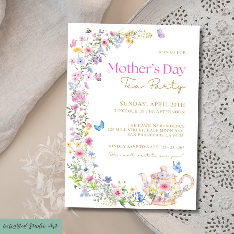 Editable Floral Mothers Day Tea Party Invite Template, Printable High ...