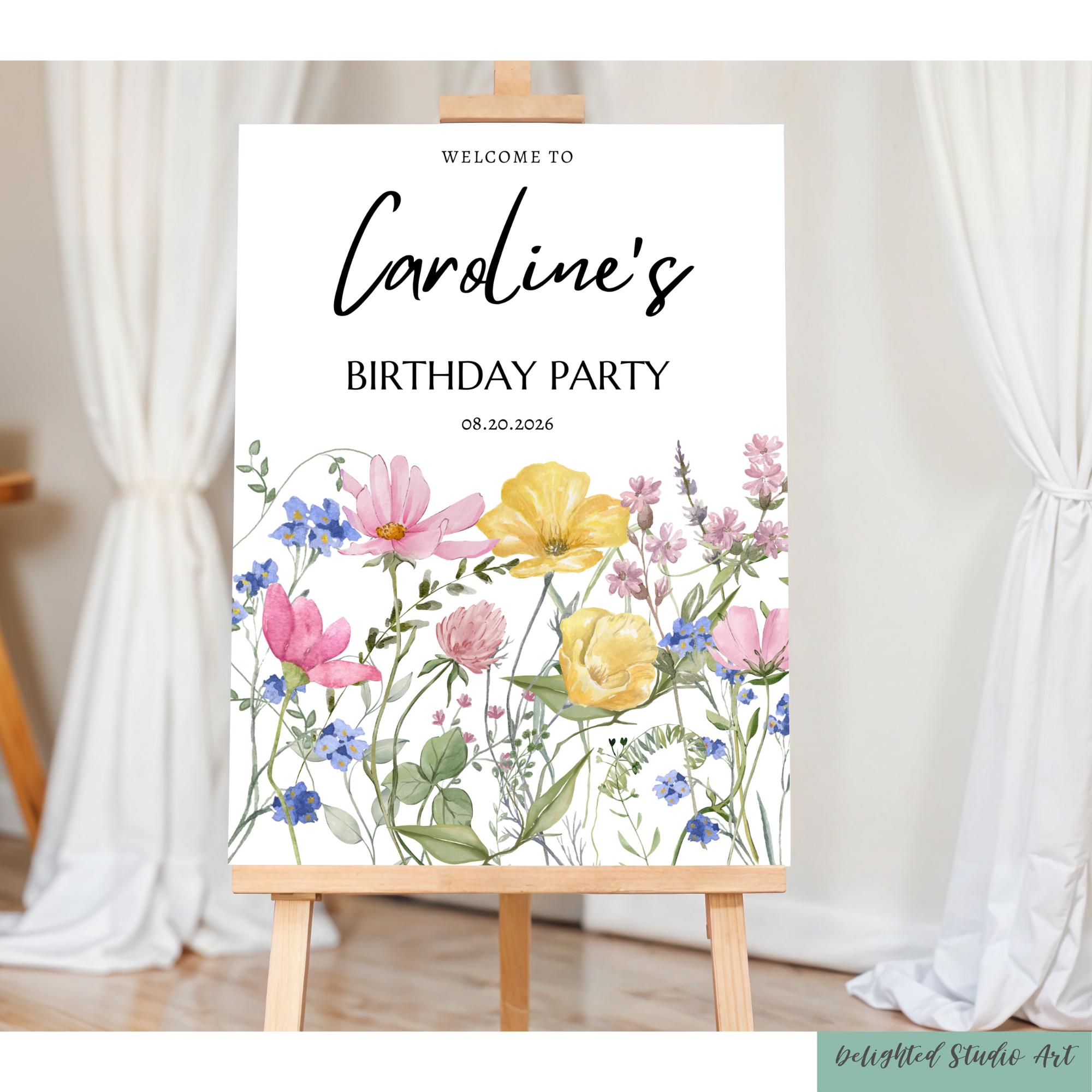 Wildflower Birthday Welcome Sign: Pink Floral Party Decor (PDF) - Etsy