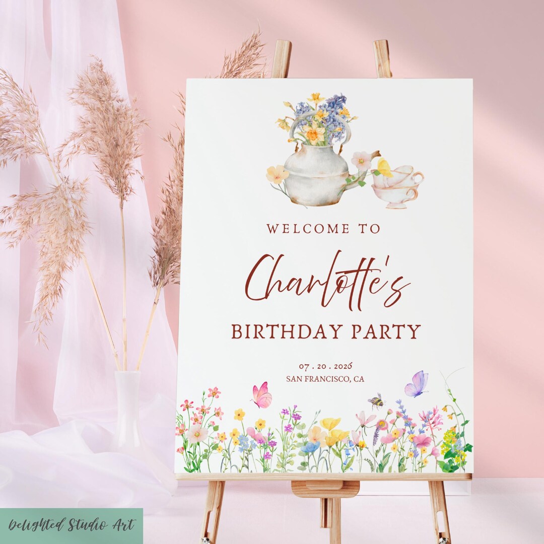 Afternoon Tea Birthday Party Welcome Sign Editable Template, Spring ...