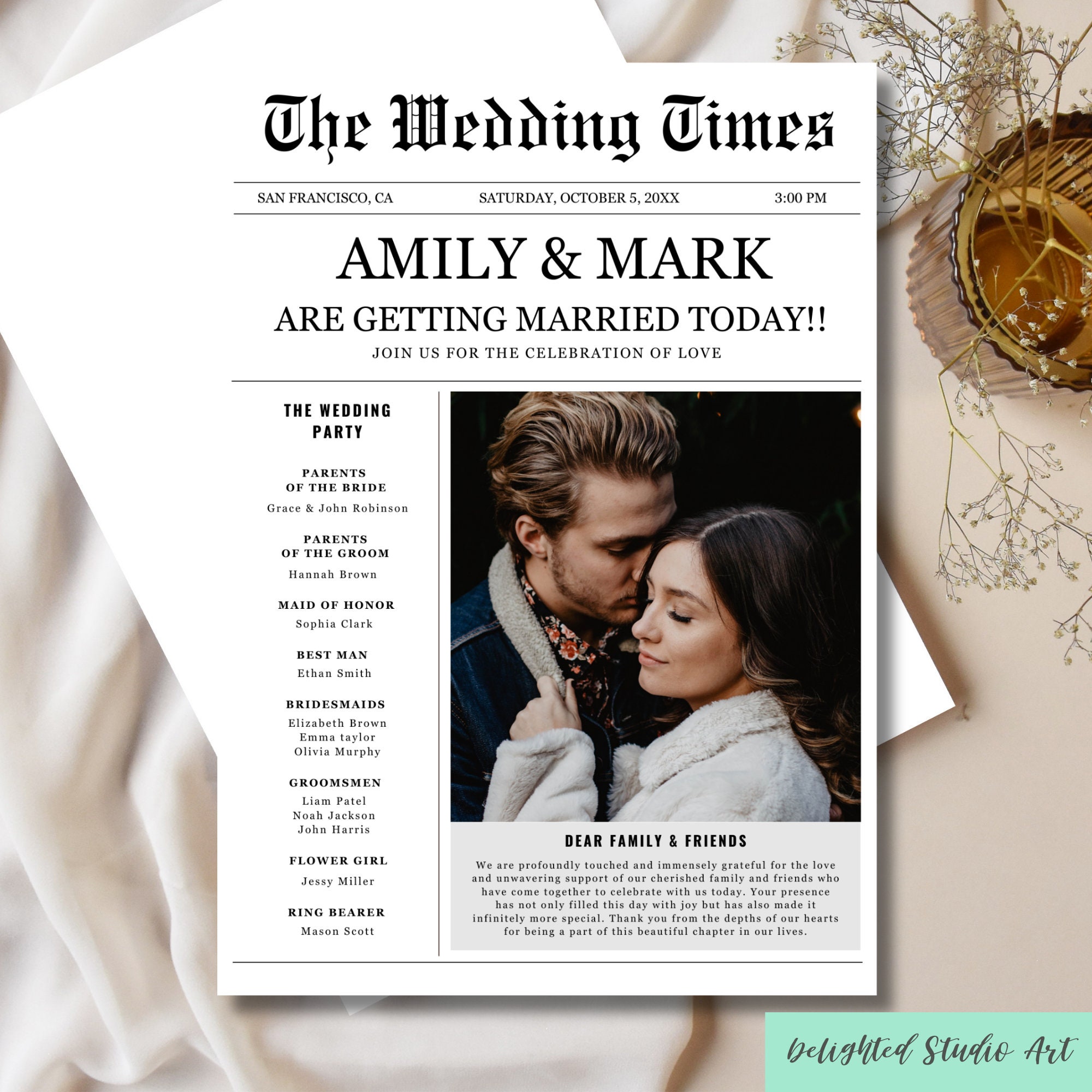 Editable Wedding Itinerary, Wedding Newspaper, Folded Newspaper ...