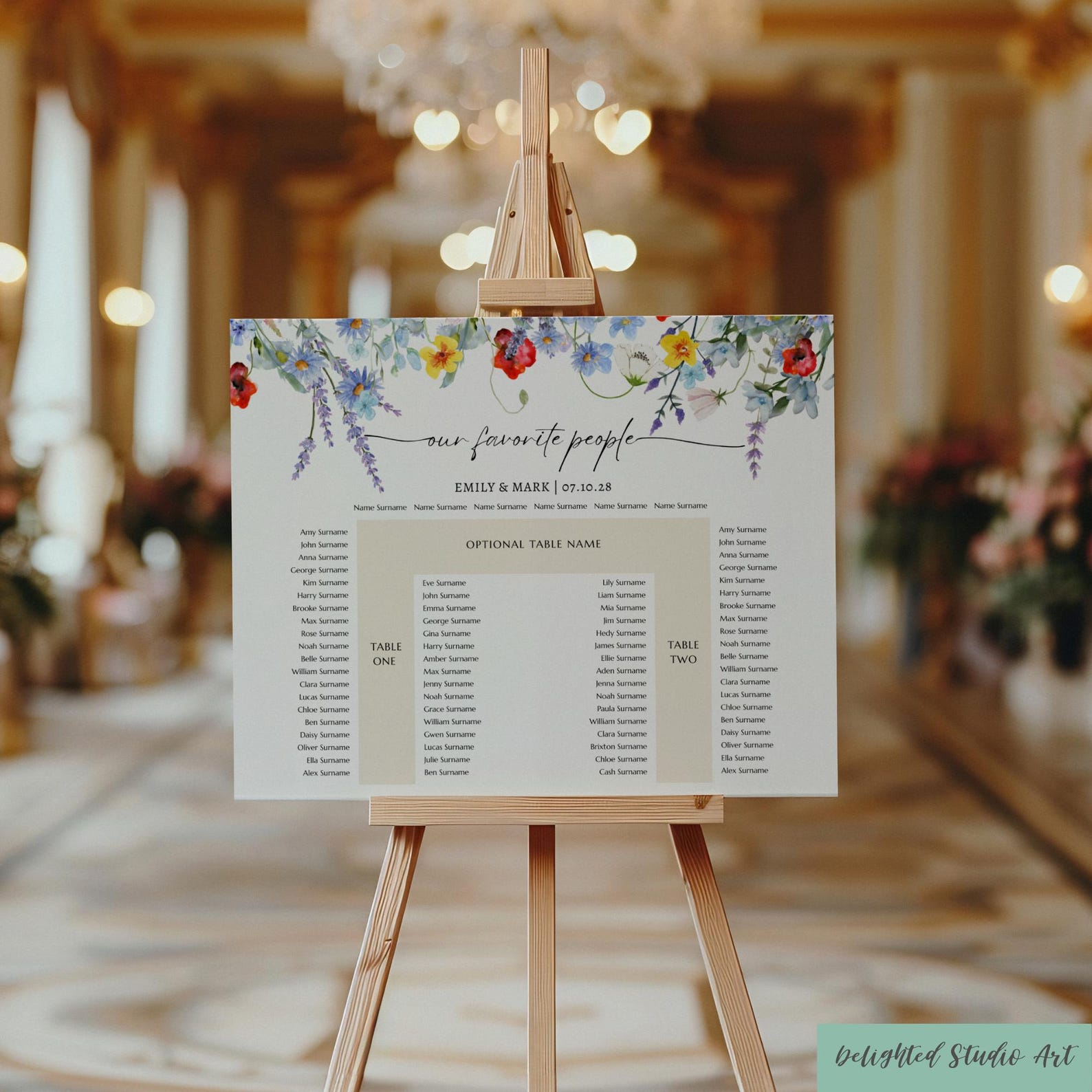 U Shape Printable Floral Wedding Table Seating Sign Chart Board ...