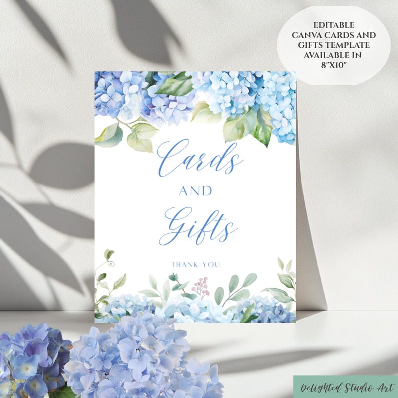 Dusty Blue Hydrangea Wedding Sign: Cards & Gifts Table (8x10 Printable ...