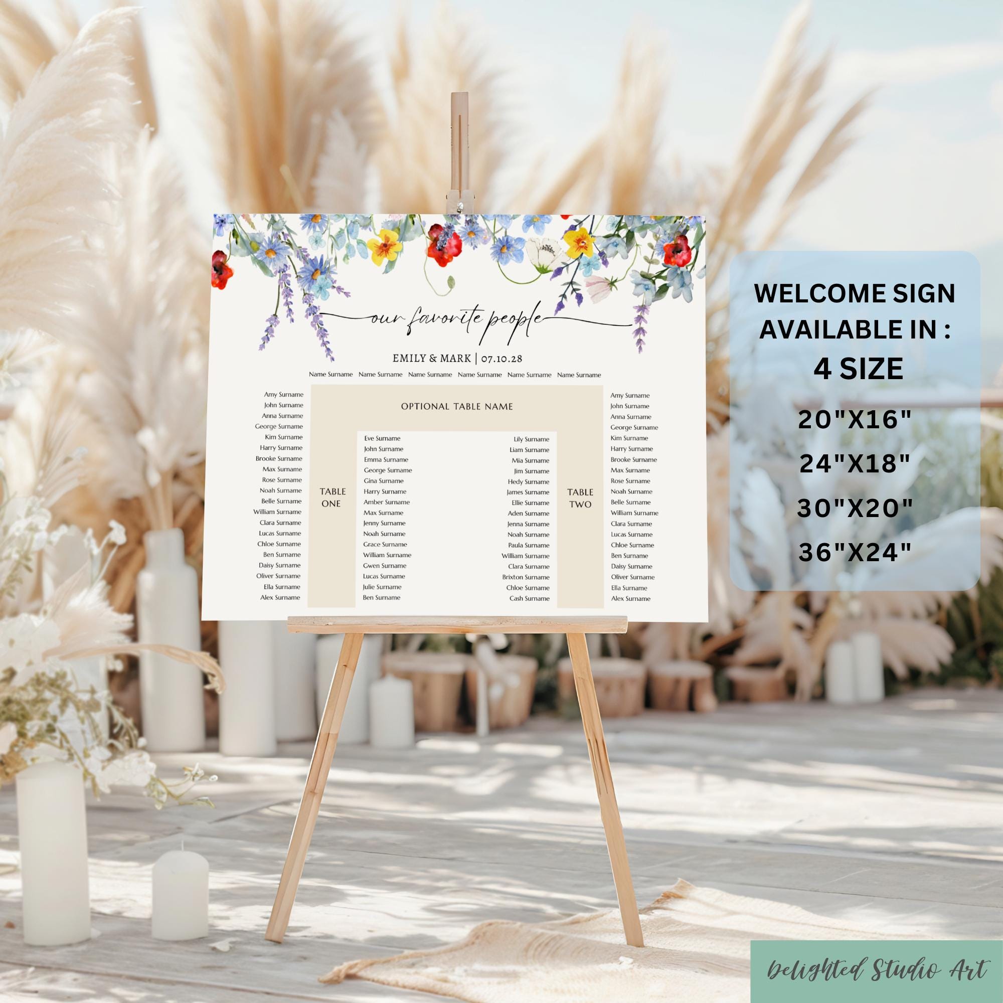 U Shape Printable Floral Wedding Table Seating Sign Chart Board ...
