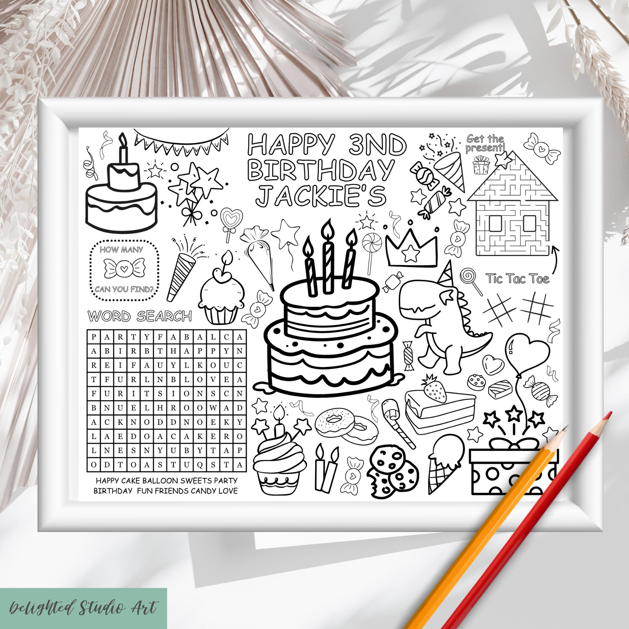 Kids Birthday Cake Coloring Page: Personalized Party Activity ...
