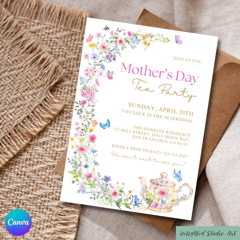 Editable Floral Mothers Day Tea Party Invite Template, Printable High ...