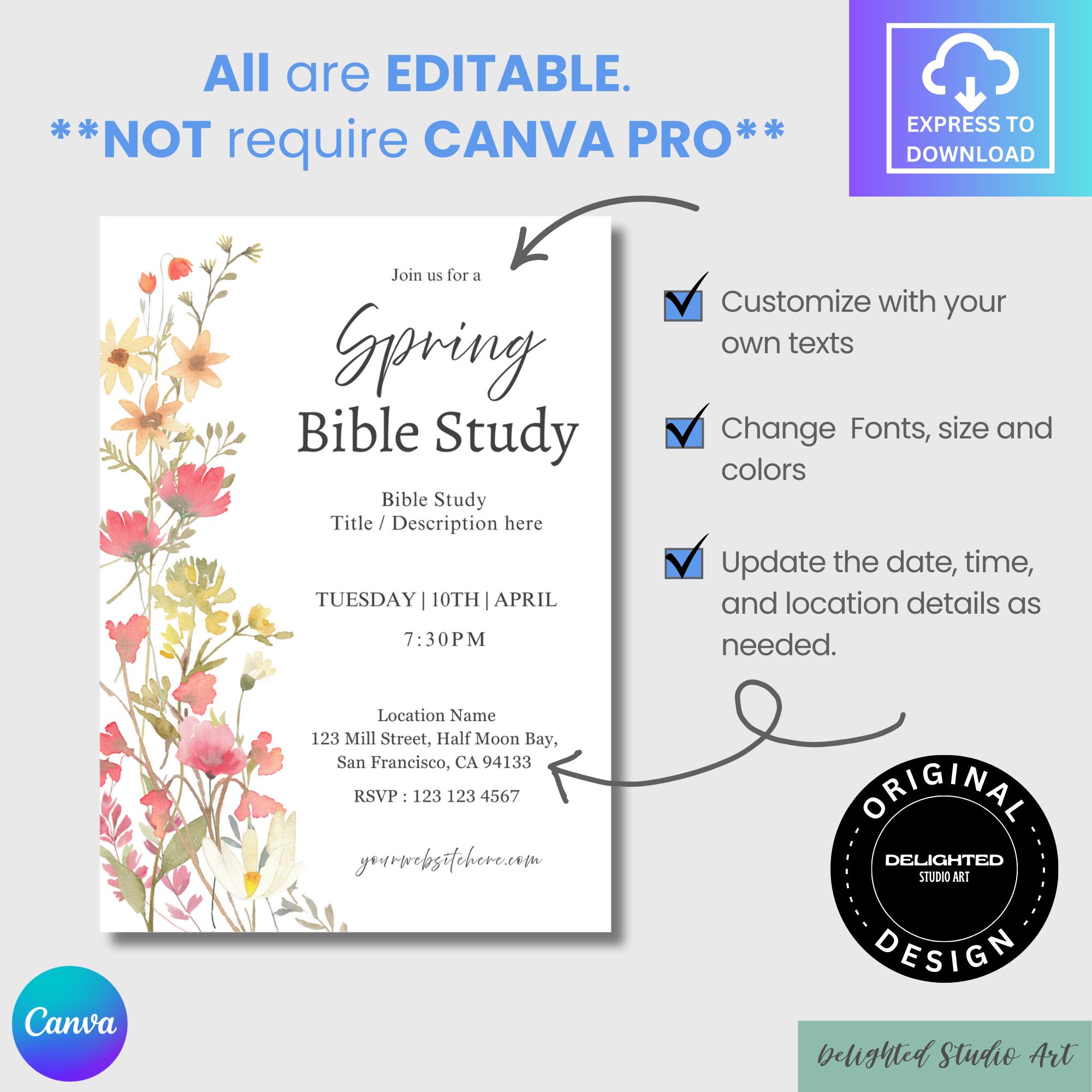 Floral Bible Study Invitation Template: Editable Church Flyer (digital ...