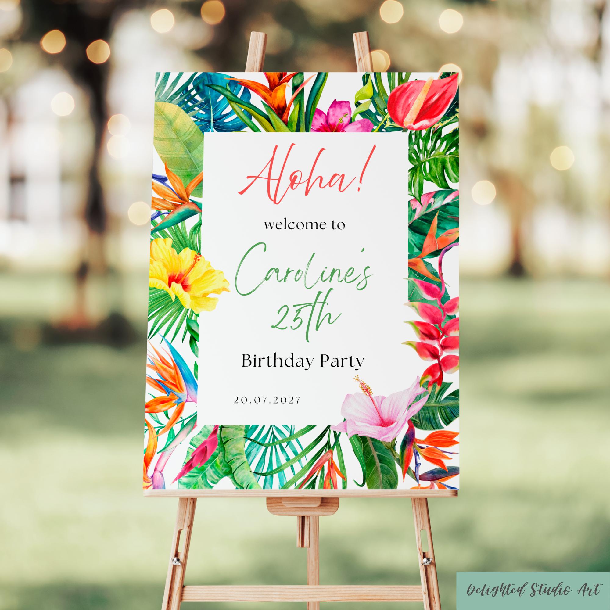 Tropical Floral Theme Birthday Party Welcome Sign: Editable Template ...
