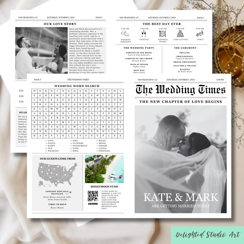 Newspaper Wedding Program Template, Printable DIY Wedding Binder ...