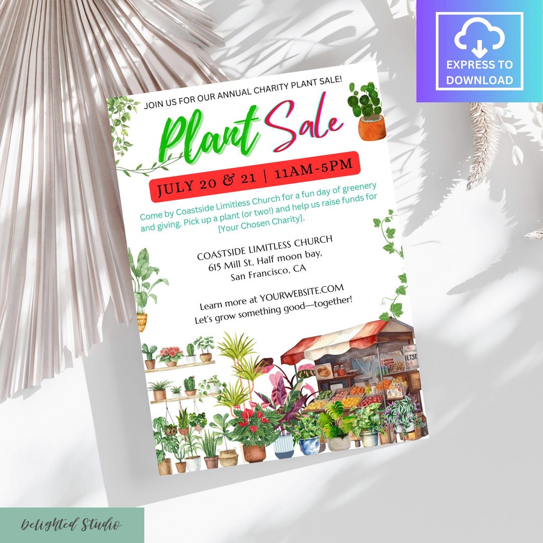Plant Flyer Template, Editable Fundraiser Invitation (digital Download ...