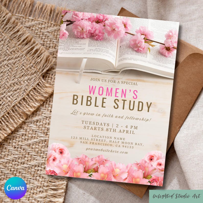 Women's Bible Study Invitation Template: Floral Church Fellowship ...