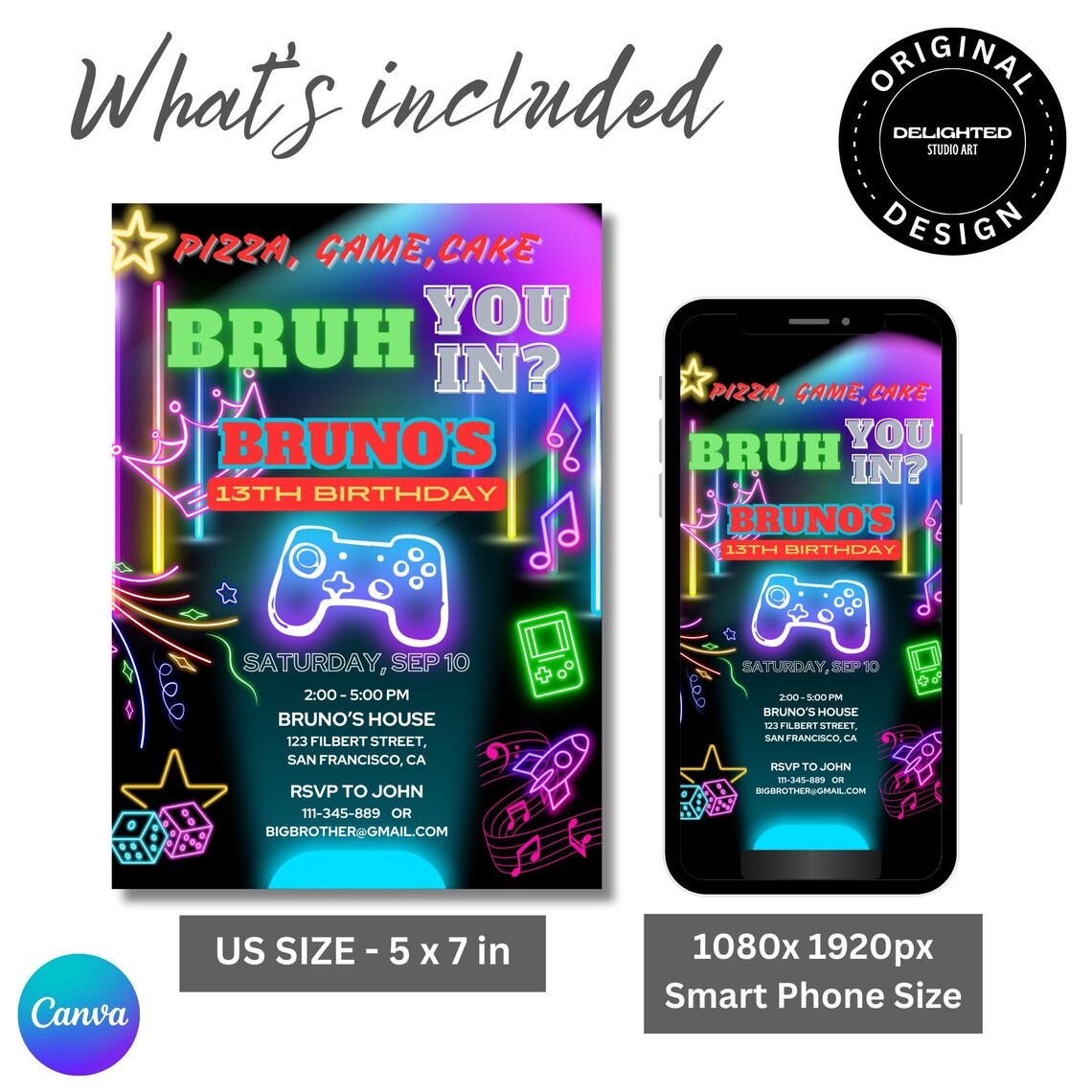 Neon Graffiti Birthday Invitation: Editable Canva Template (printable ...