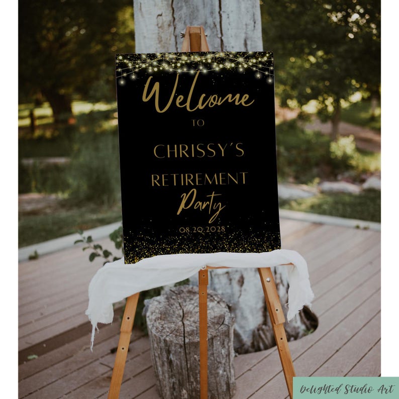 Black & Gold Retirement Party Welcome Sign: Editable Template (PDF ...