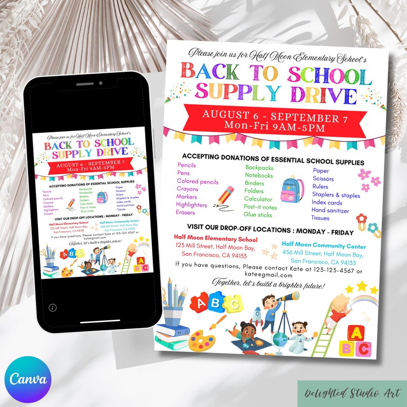 Back to School Supply Drive Flyer Digital Editable Template, School Pto ...
